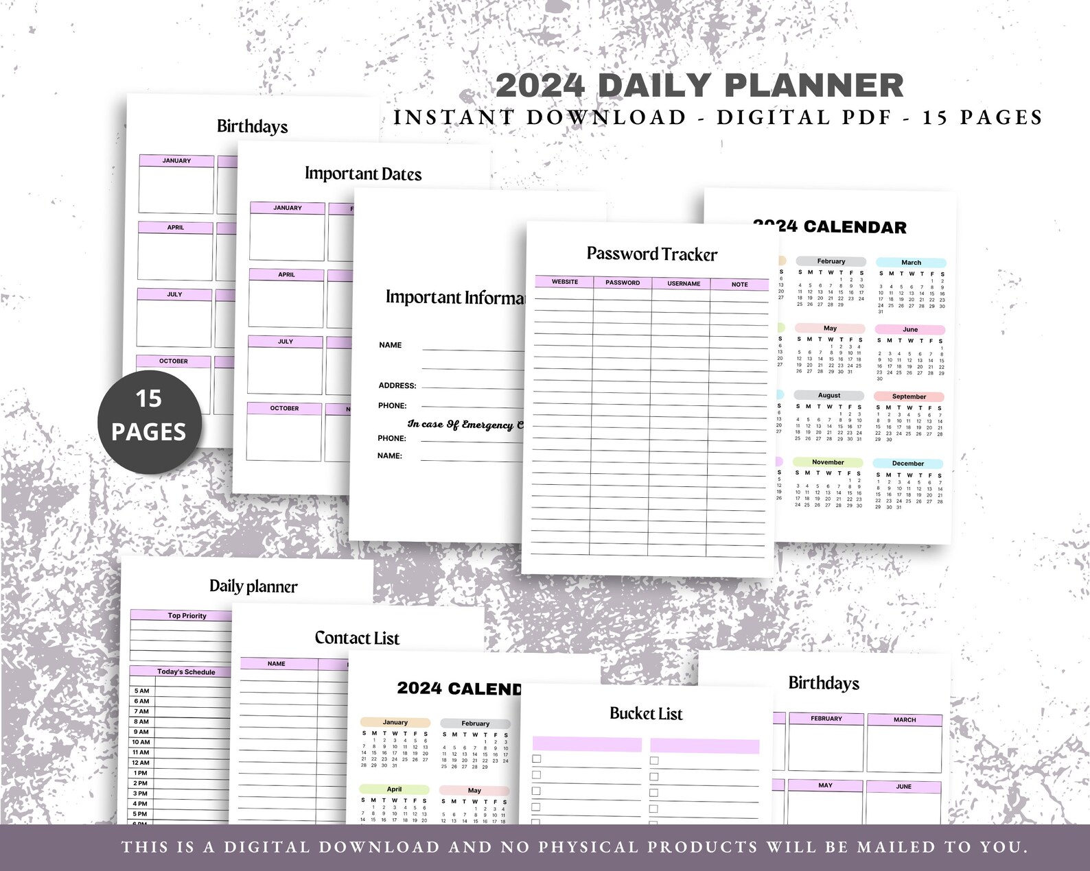 2024 Daily Planner Printable BUNDLE, 2024 Daily Planner Printable, A4 ...