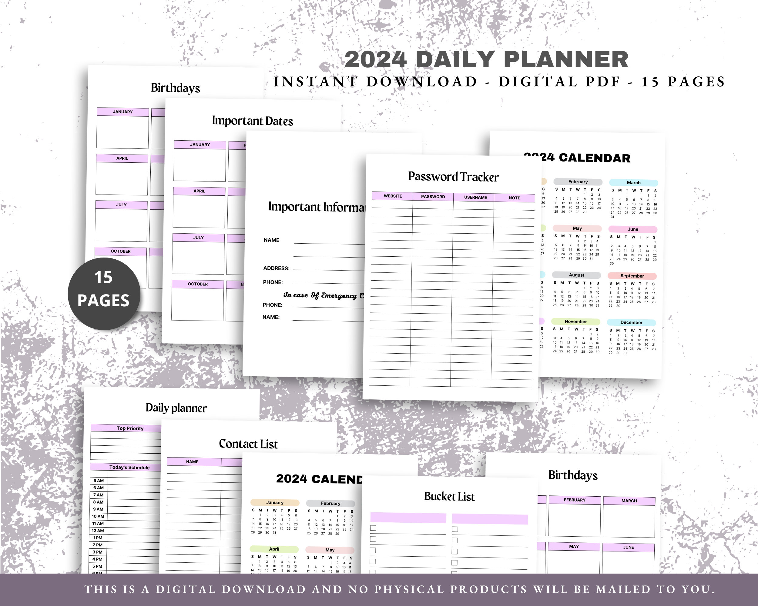2024 Daily Planner Printable BUNDLE, 2024 Daily Planner Printable, A4 ...