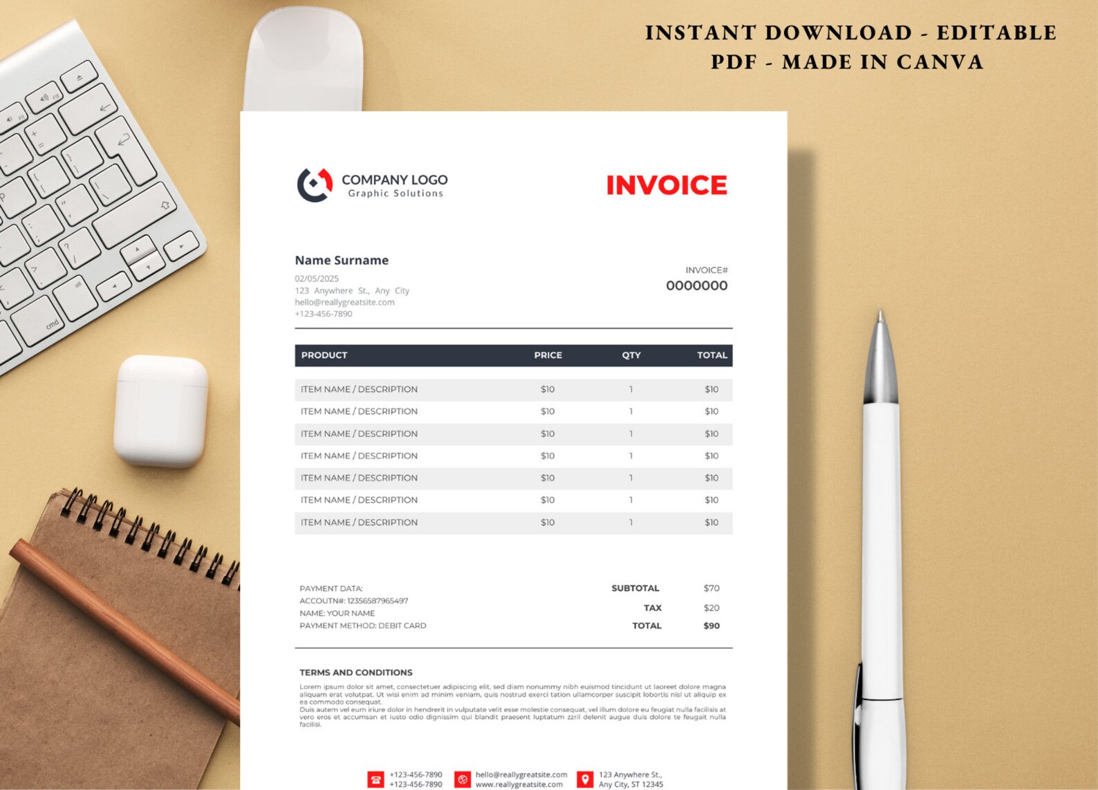 Pink Bold Modern Business Invoice Template, Modern Invoice Template ...