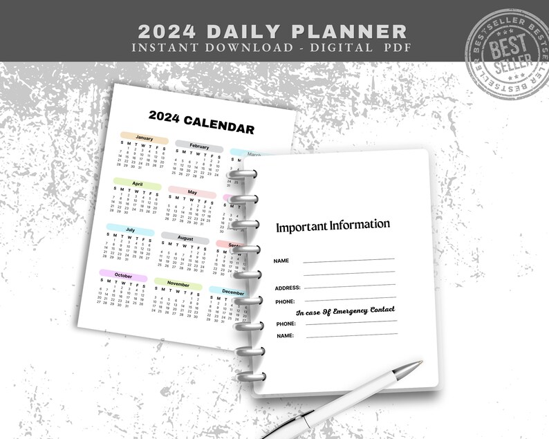 2024 Daily Planner Printable BUNDLE, 2024 Daily Planner Printable, A4 ...
