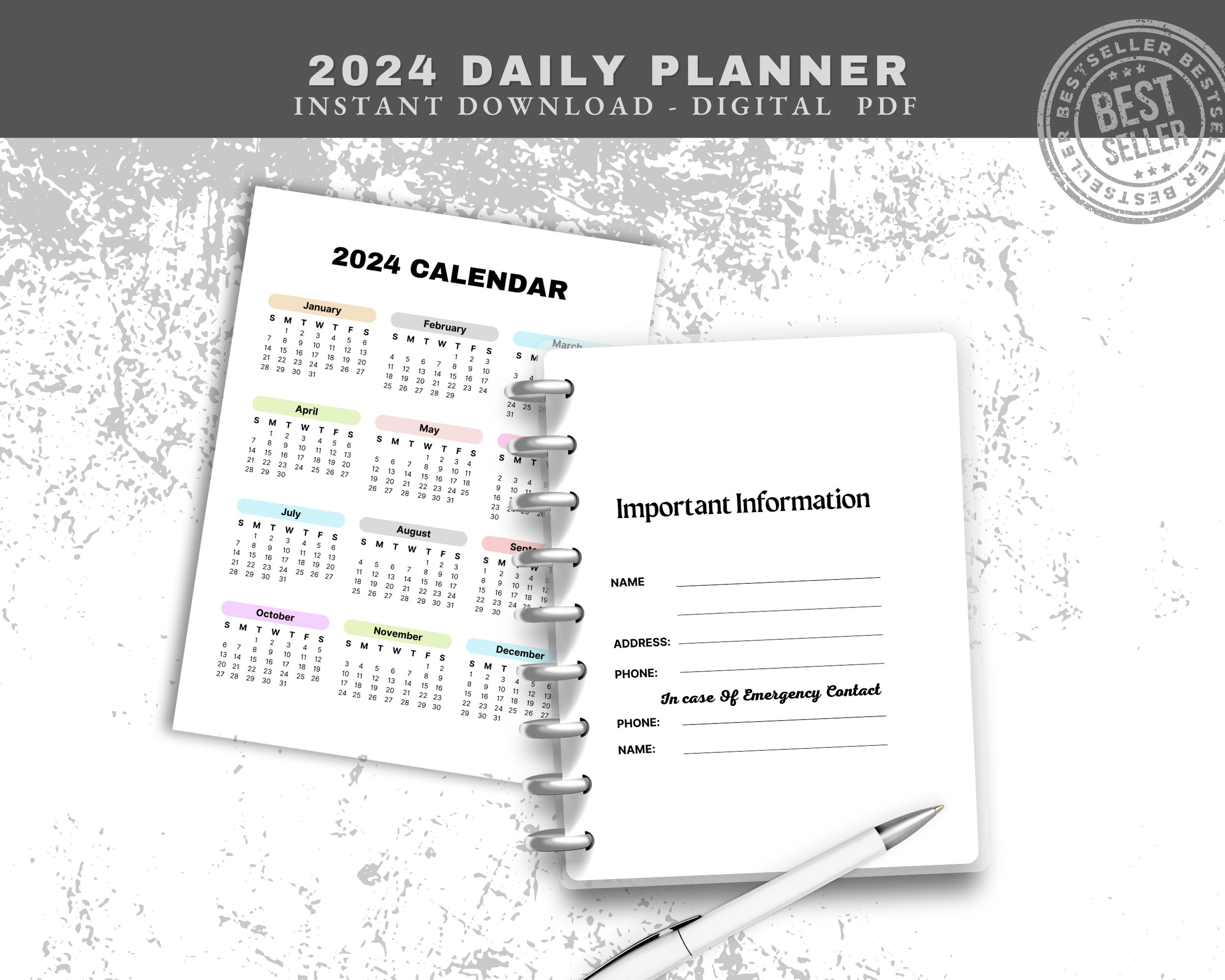 2024 Daily Planner Printable BUNDLE, 2024 Daily Planner Printable, A4 ...