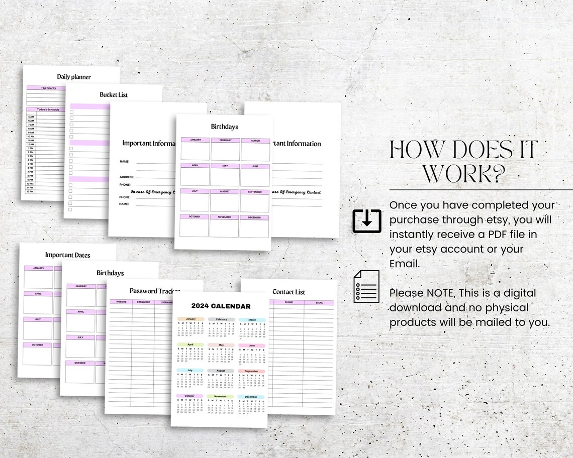 2024 Daily Planner Printable BUNDLE, 2024 Daily Planner Printable, A4 ...