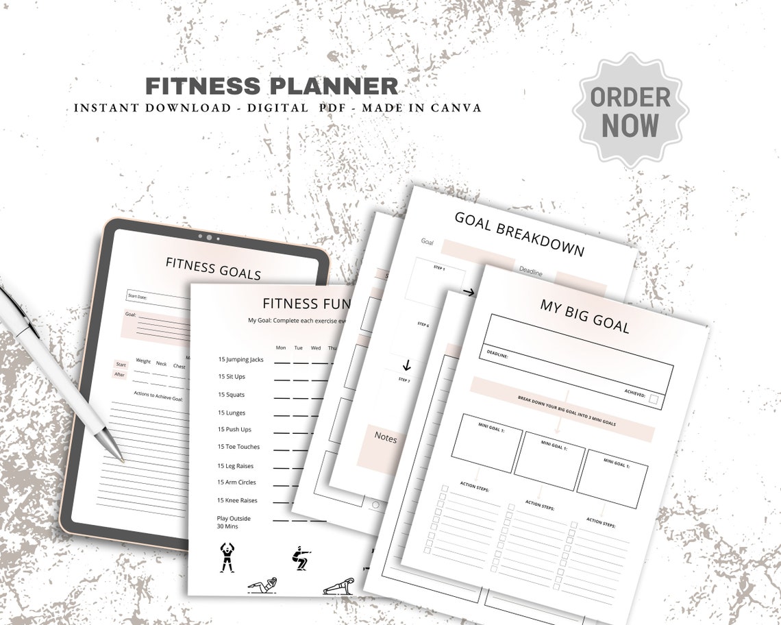 Fitness Planner Printable, Weekly Workout, Daily Tracker, Food Journal ...