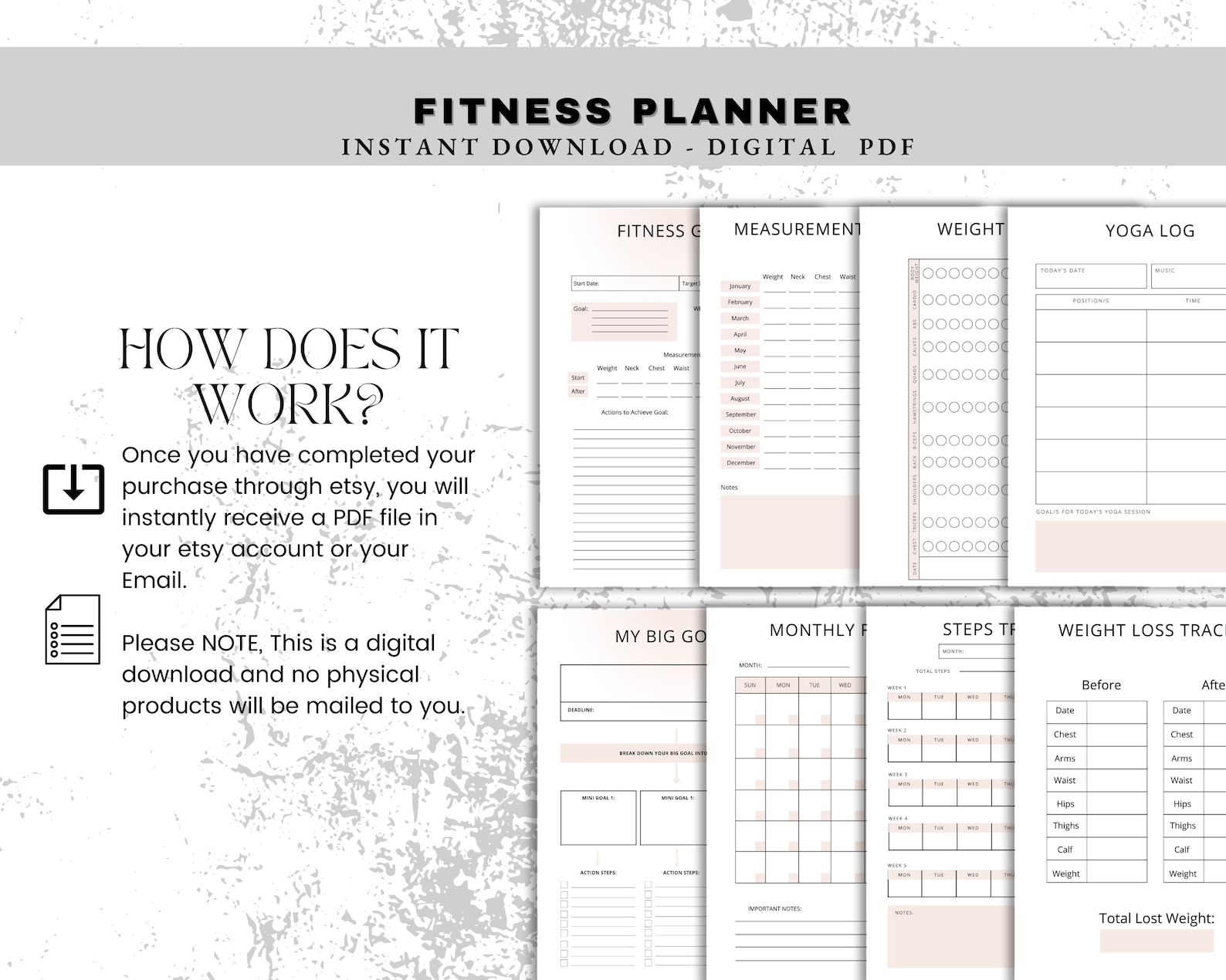 Fitness Planner Printable, Weekly Workout, Daily Tracker, Food Journal ...