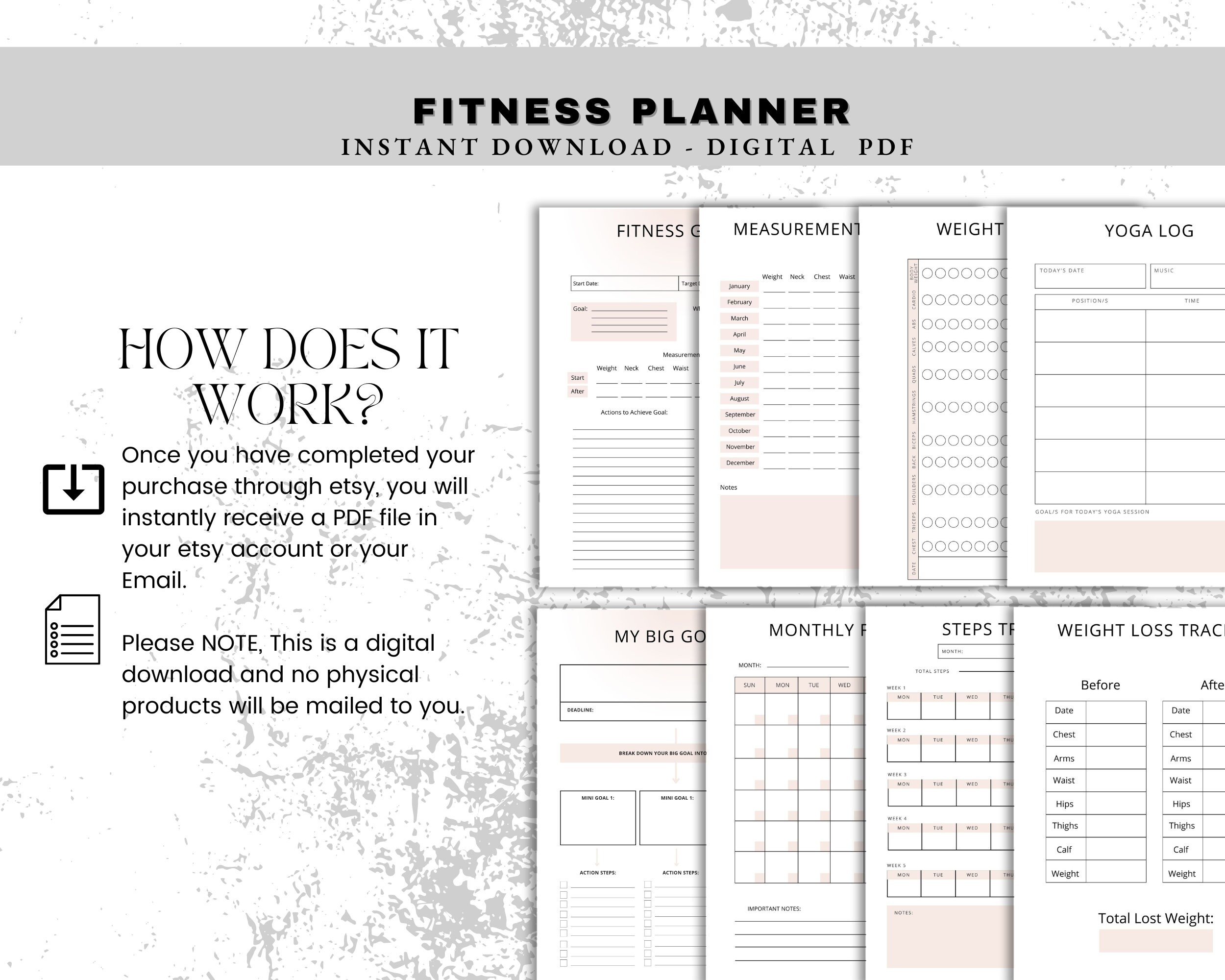 Fitness Planner Printable, Weekly Workout, Daily Tracker, Food Journal ...