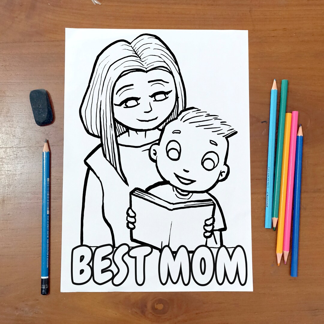 Digital Mother and Child Coloring Sheet Best Mom Heartfelt Mom and Kid ...