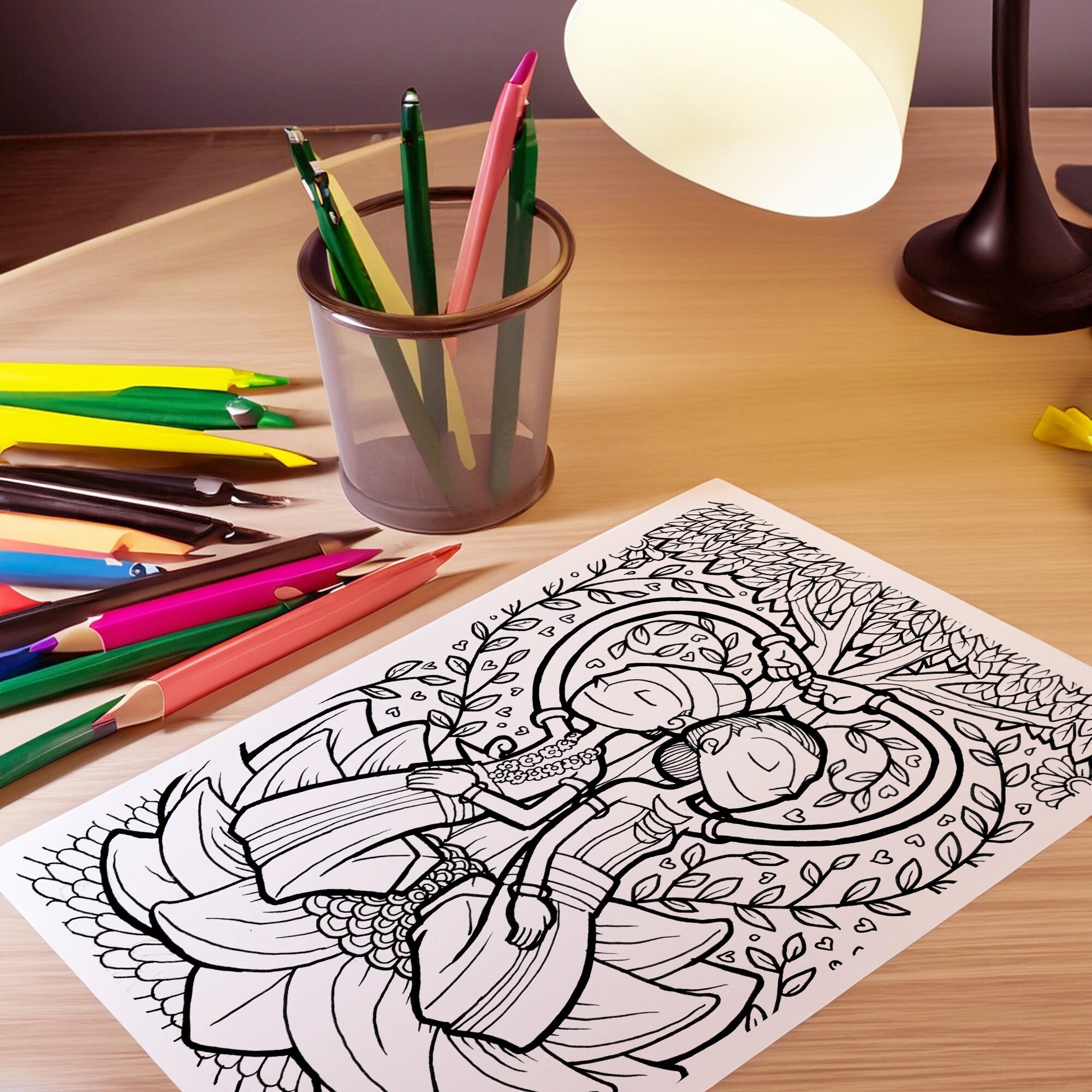 Adult Coloring Page Groom and Bride in Javanese Traditional Costume ...