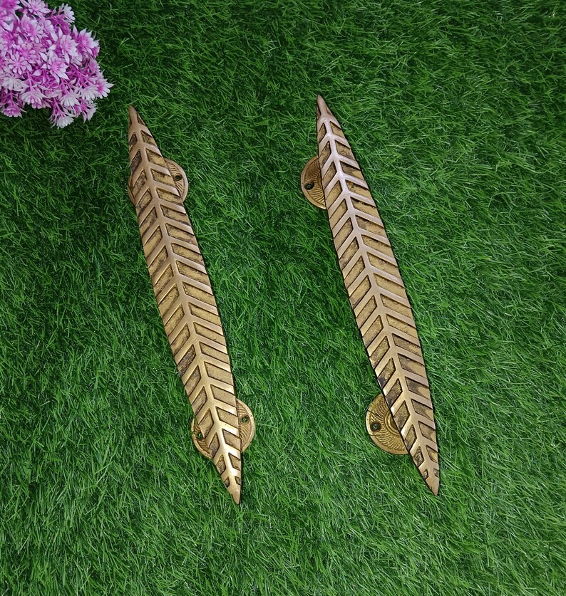 Brass Long Leaf Design Main Door Grab Handle | Brass Tree Plant Themed ...