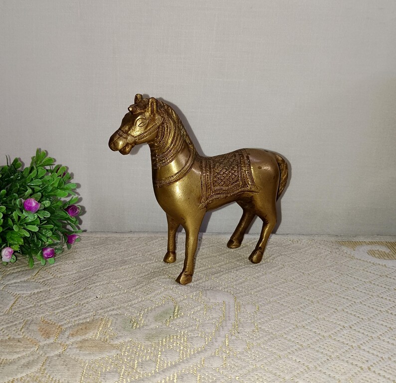 Stallion Horse Statue Shelves Decor | Brass Saddle Pony Horse Sculpture ...