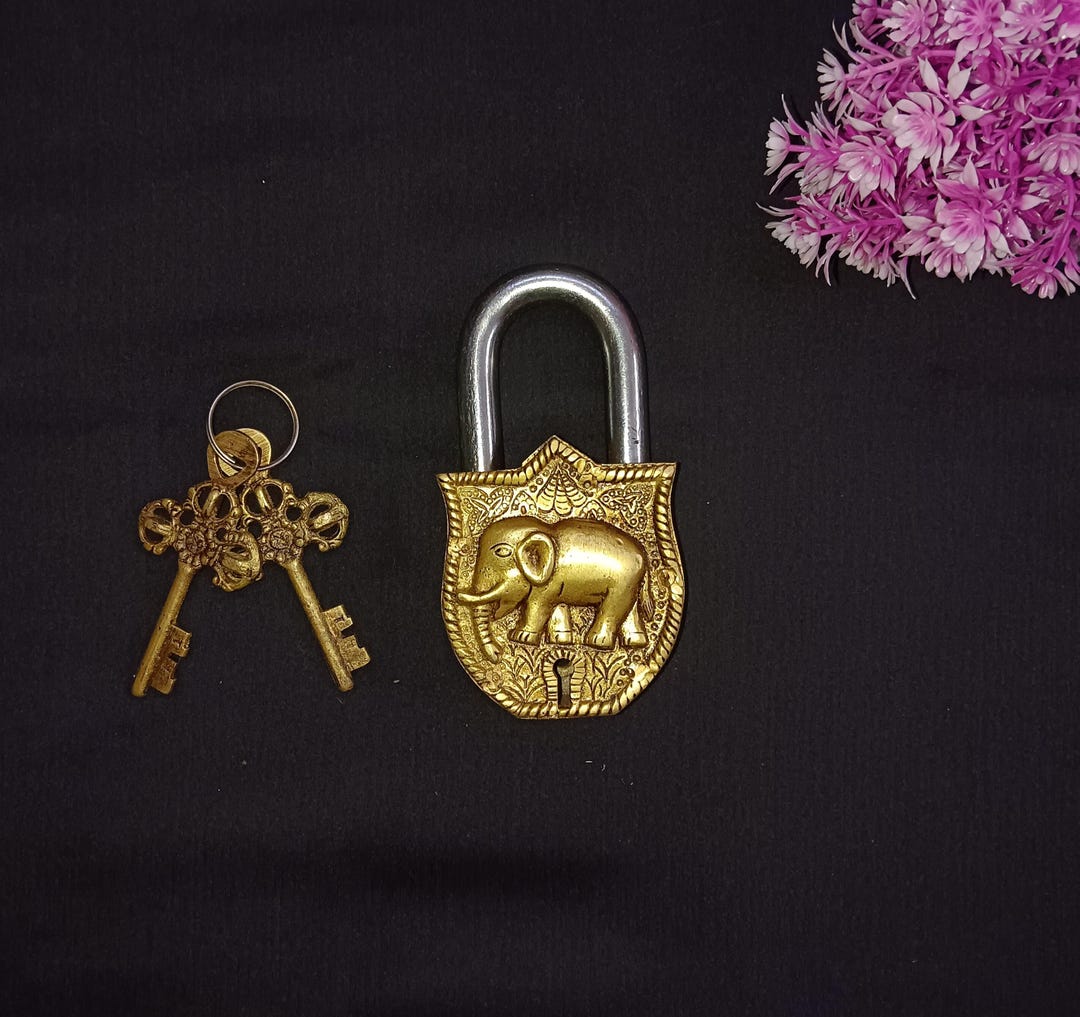 Brass Elephant Engraving Safety Lock With 02 Keys | Properly Functional ...