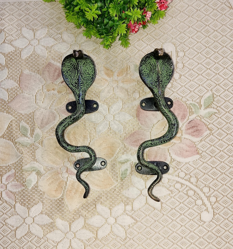 8.5" Inches Serpent Themed Door Handle Set | Brass Python Reptile ...