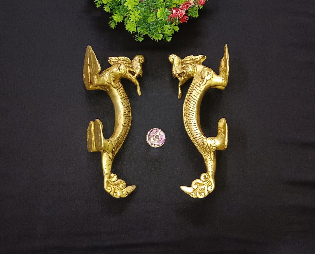 Brass Fire Dragon Door Handles: Chinese Style Pulls, Set of 2 - Etsy