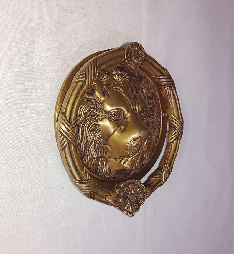 Brass Lion Head Door Knocker | Vintage Style Door Bell - Etsy