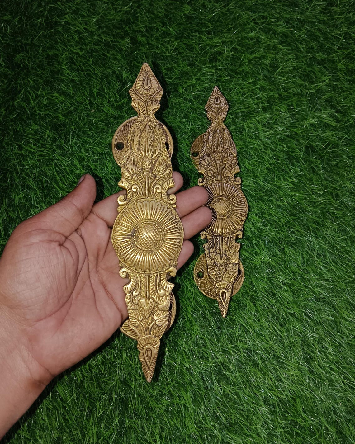 Sunflower Engraved Door Pull Set | Brass Blooming Floral Modern Door ...