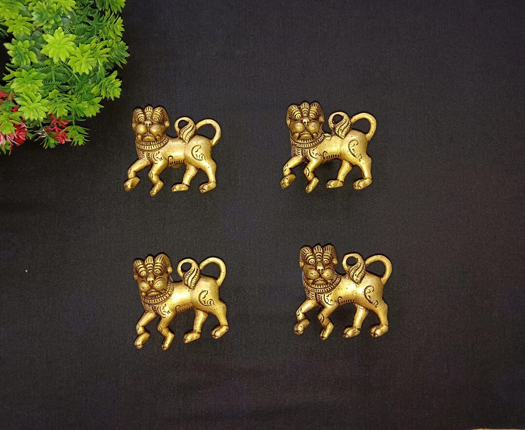Brass Nepali Yali Lion Shape Dresser Drawer Knob | Set of 04 Pieces - Etsy