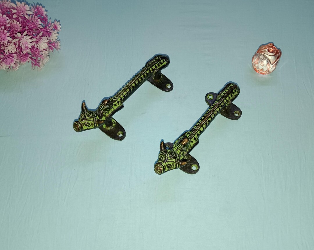 Brass Cow Head Cabinet Pulls: Bull Face Drawer Knobs, Set of 2 - Etsy