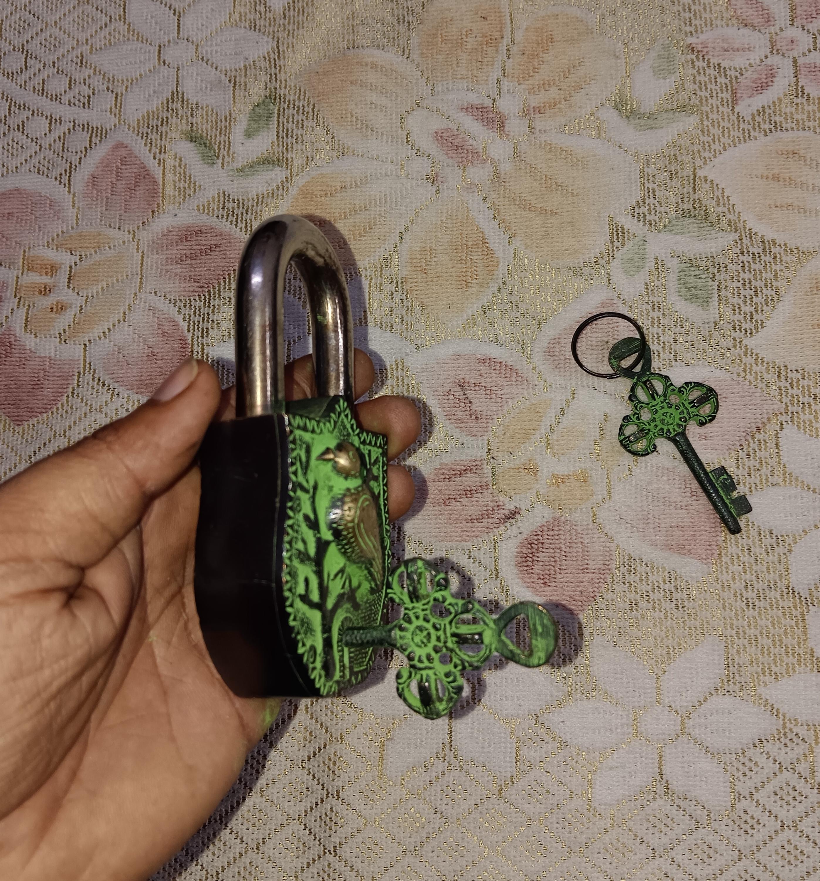 Bird Engraved Safety Door Lock With 02 Keys Brass Unique Door Padlock ...