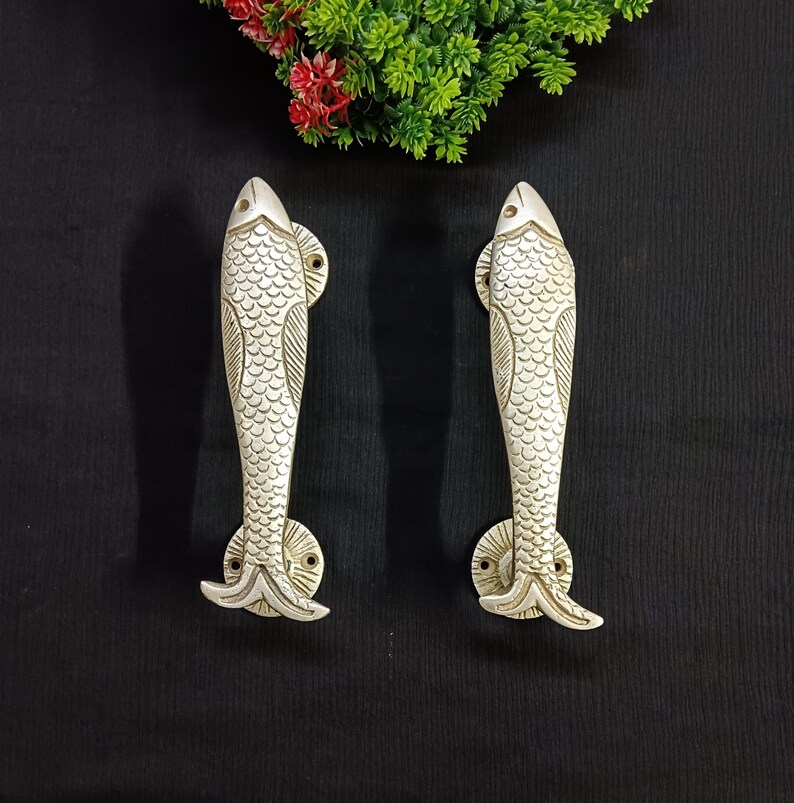 Marine Fish Themed Door Handle Pair | Brass Nautical Creatures Design ...