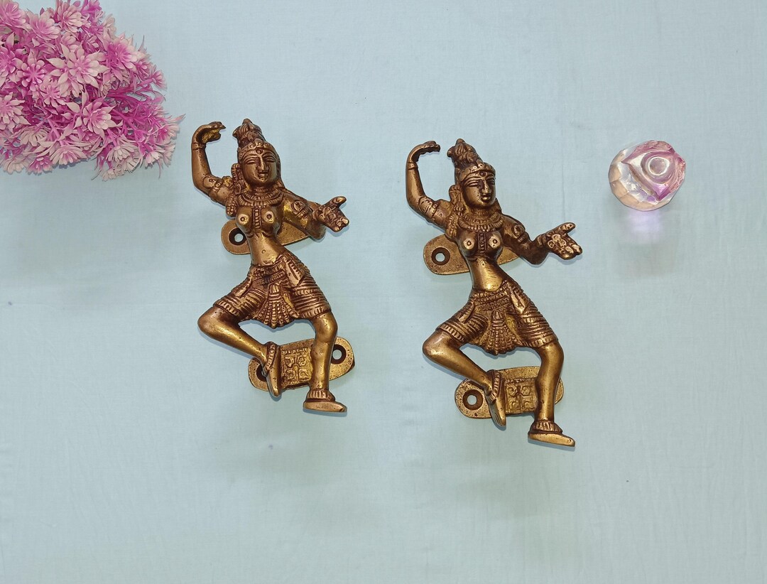 Brass Kathakali Dancer Door Handles: Indian Folk Art, Set of 2 - Etsy