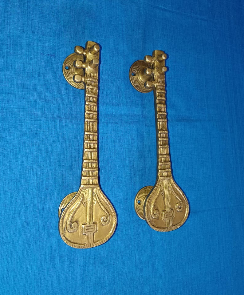 Brass Sitar Design Main Door Handle Pair 9.5 Inches Musical Instruments ...