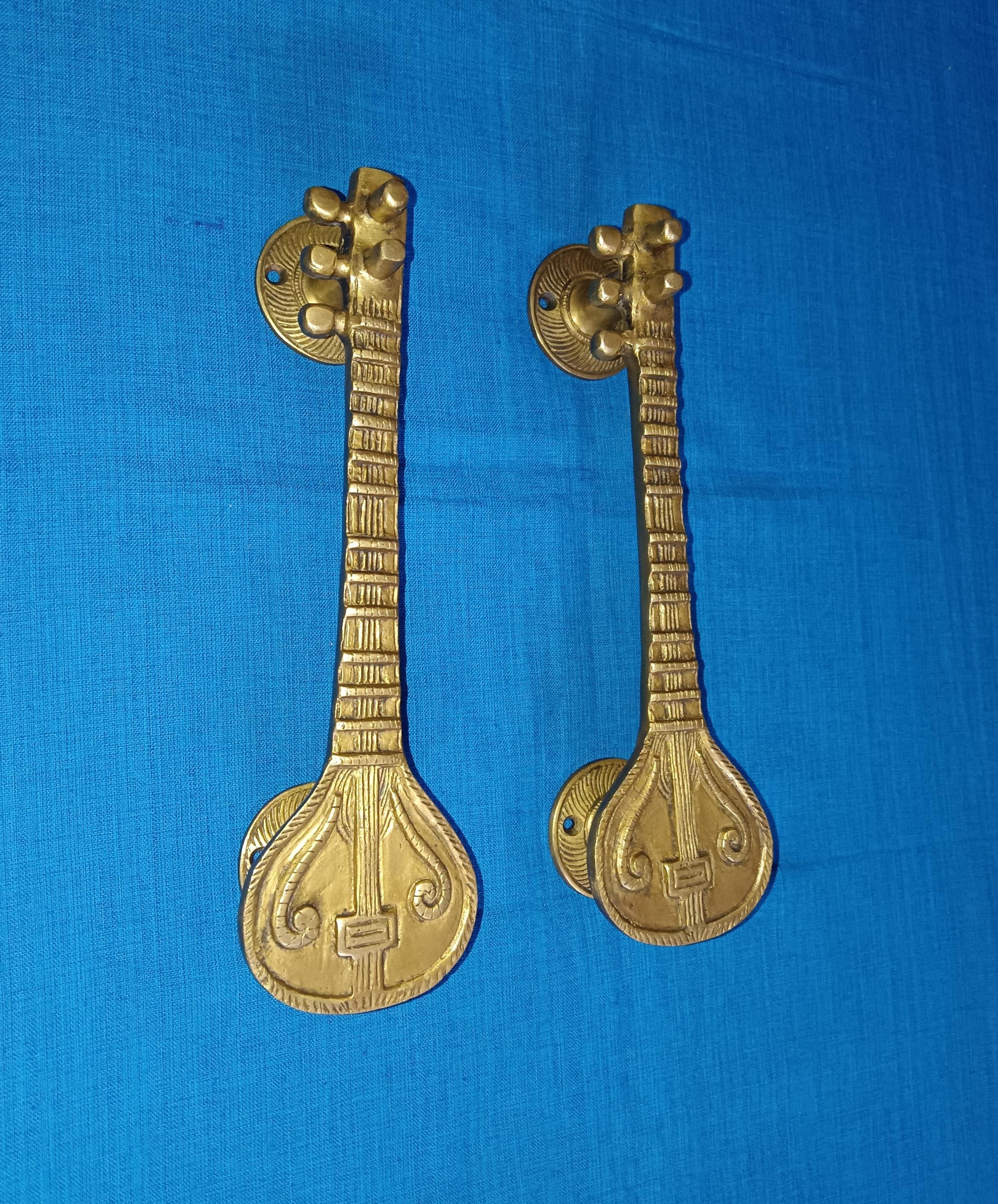 Brass Sitar Design Main Door Handle Pair 9.5 Inches Musical Instruments ...