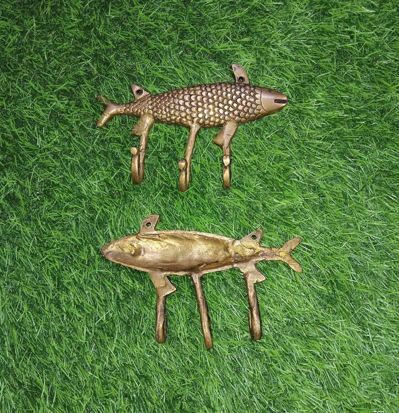 Saltwater Fish Themed Wall Cloth Hook Set of 02 Pieces Brass Sea ...