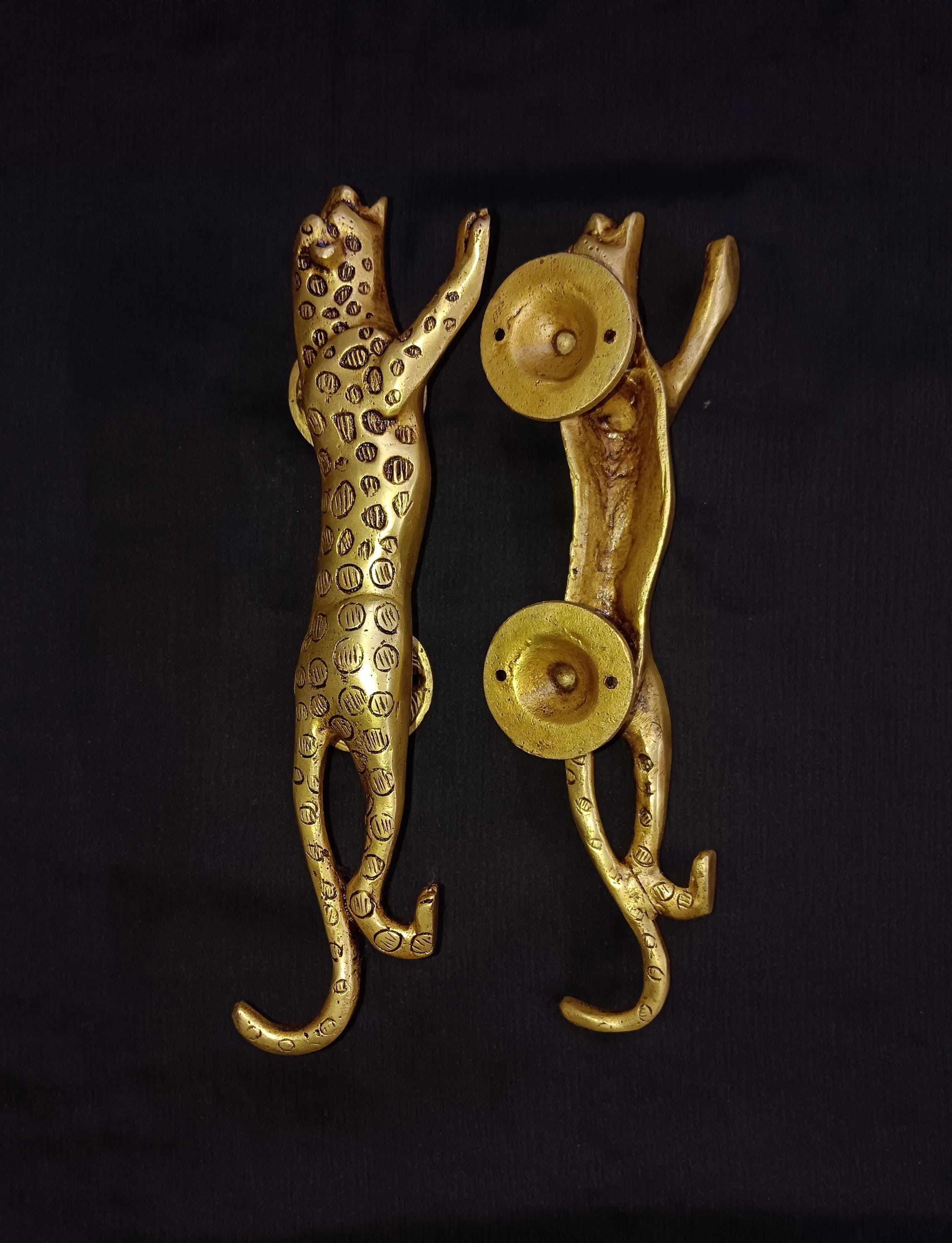 Tiger Round Base Door Puller Set Brass Jaguar Animal Themed Log Cabin ...