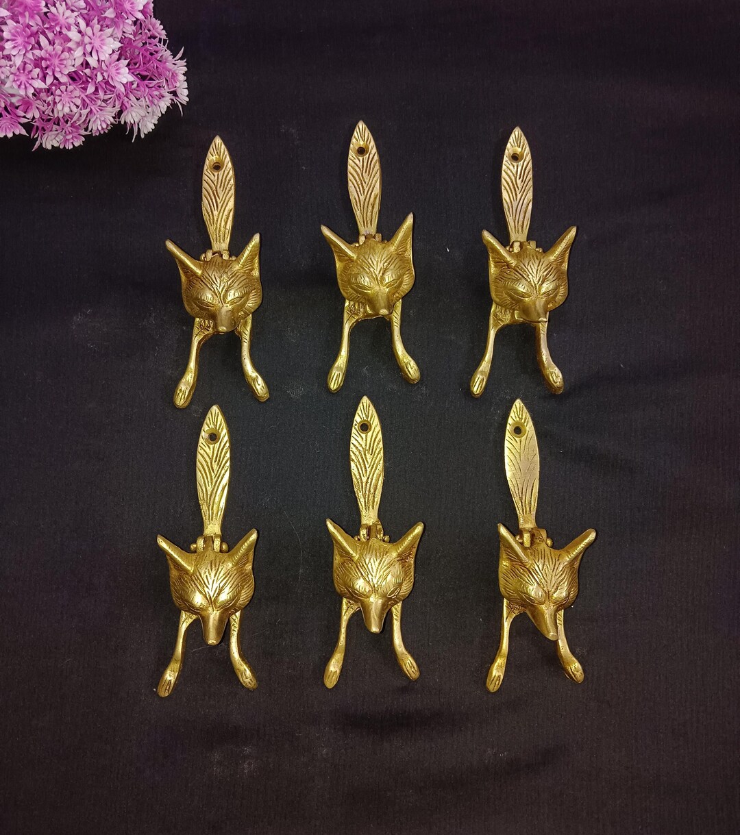 Brass Fox Head Door Bell: Rustic Hanging Knocker, Set of 6 - Etsy