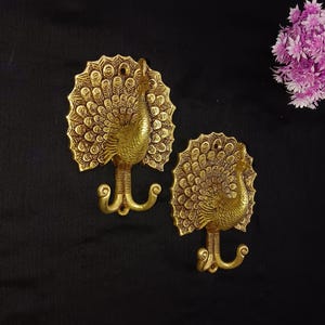 Open Winged Peacock Wall Mounting Hook | Brass Macaw Bird Design Coat ...