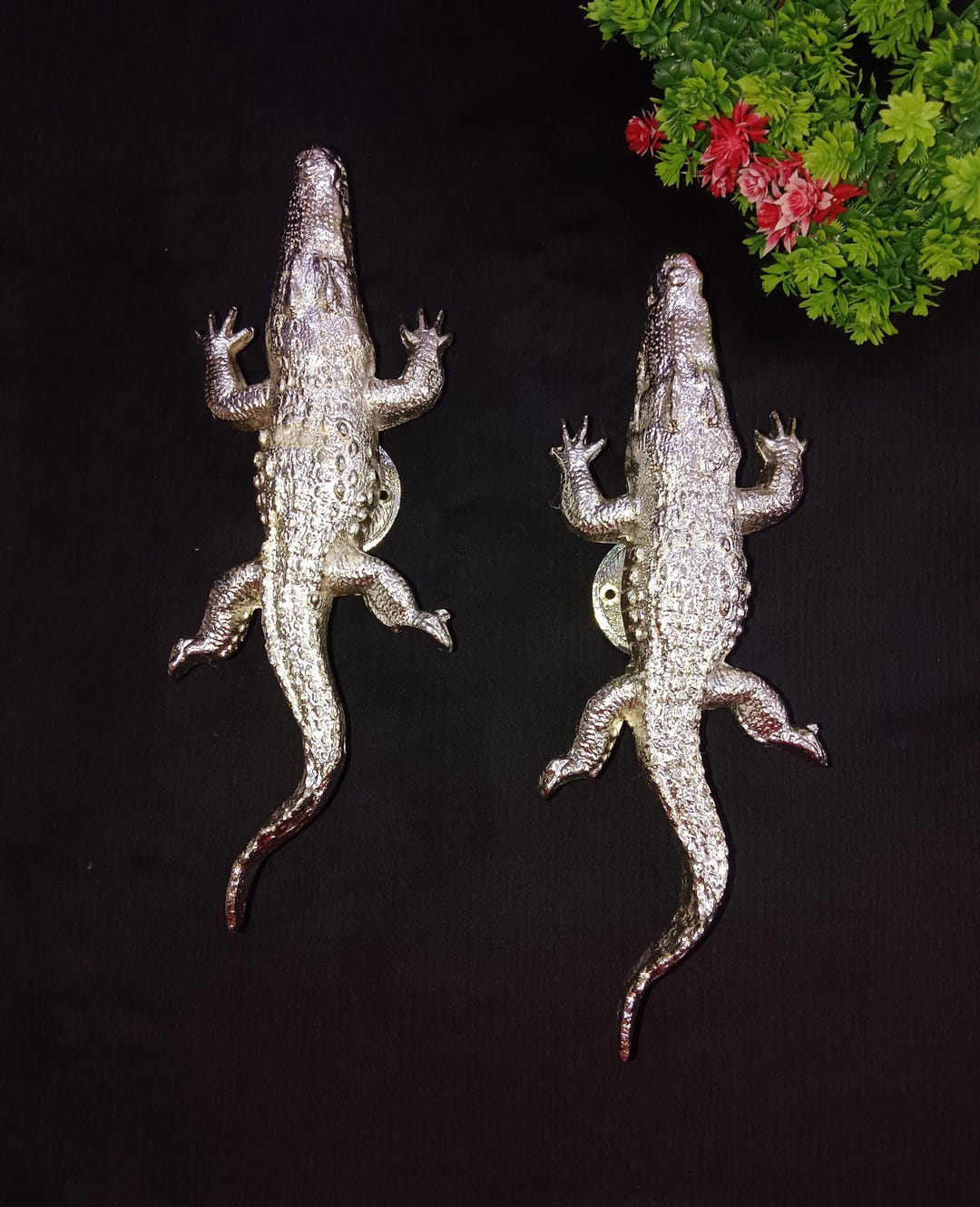 Round Base Crocodile Door Silver Coated Handle Pair Brass Lake Big ...