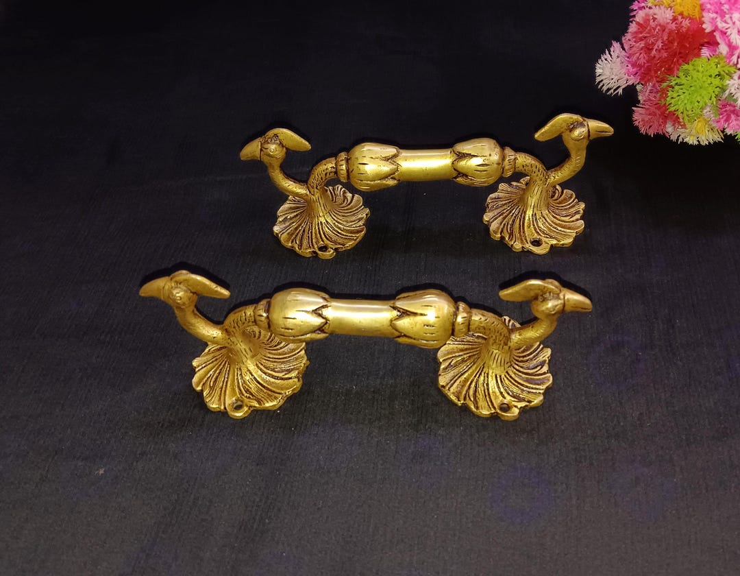 Brass Peacock Flower Door Handles: Sunflower Bedroom Door Pulls, Set of ...