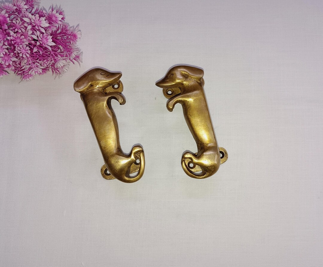 Buy Brass Puppy Shape Drawer Pull Brass Dog Shape Cabinet Handle Set of ...