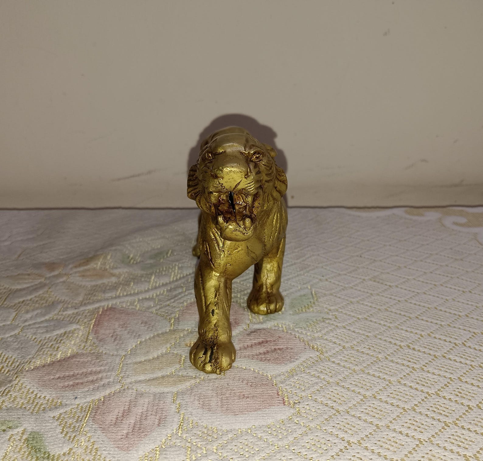 Siberian Tiger Sculpture Table Decor | Brass Roaring Wild Cat Statue ...