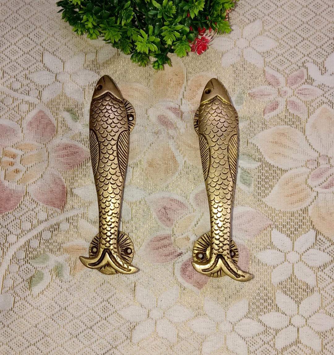 Saltwater Fish Door Handle Set Brass River Fish Themed Outdoor Grab ...