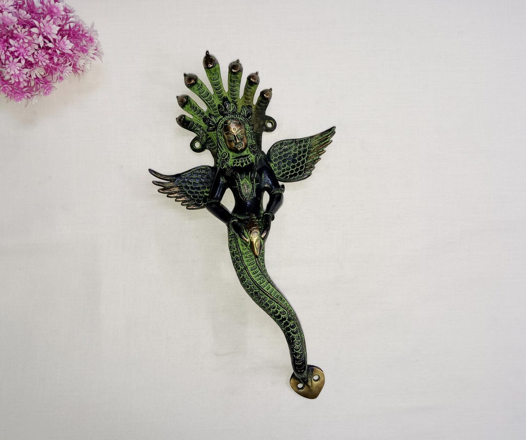 Brass Mermaid Door Handle: Snake Crown & Wings Design - Etsy