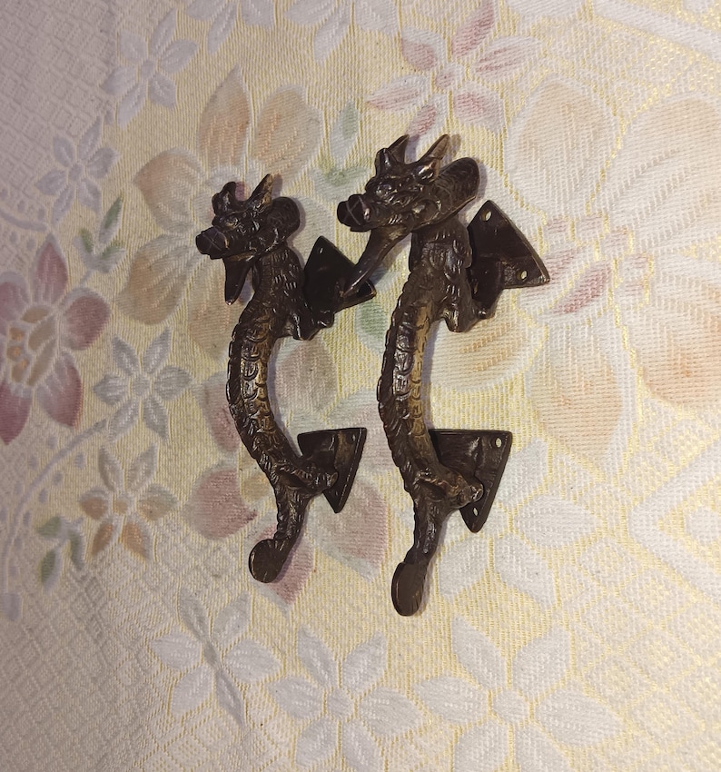 Brass Dragon Cupboard Handle Set: Griffin Creature Door Pulls - Etsy