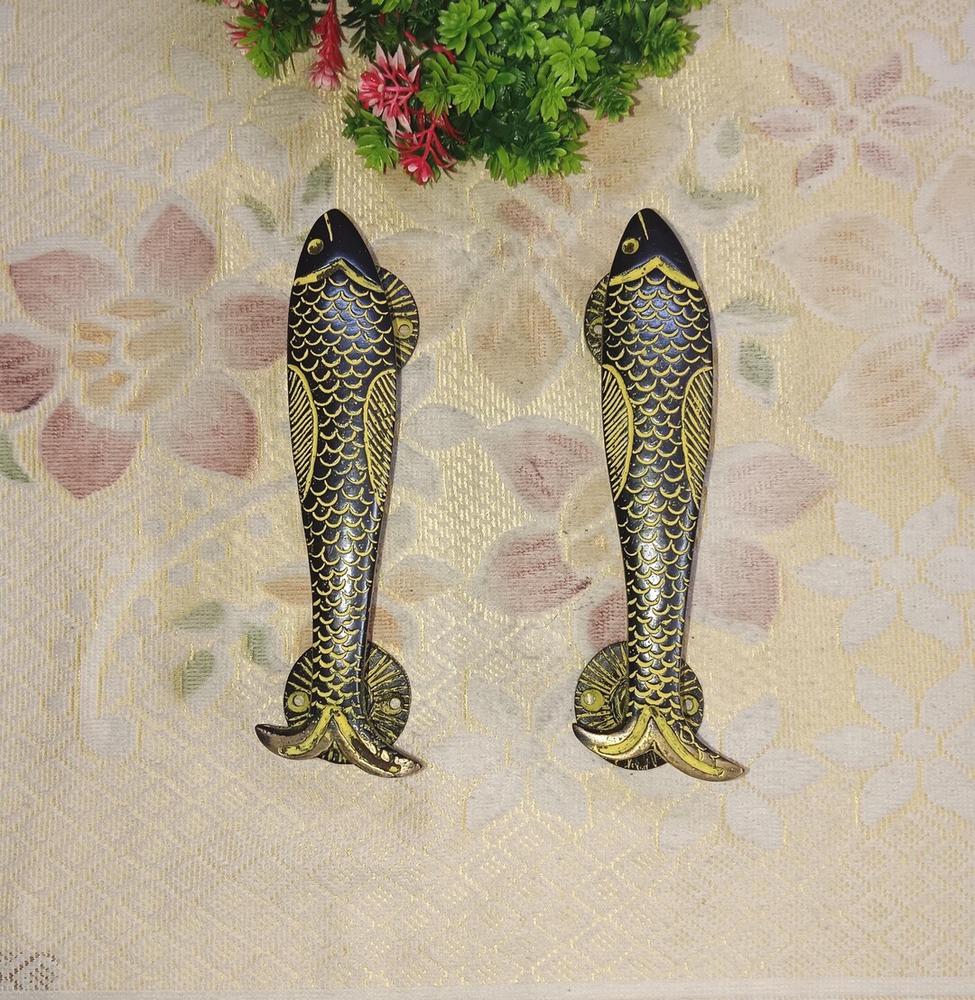 Trout Fish Inspired Door Grab Handle Pair Brass River Tuna Fish Pull ...