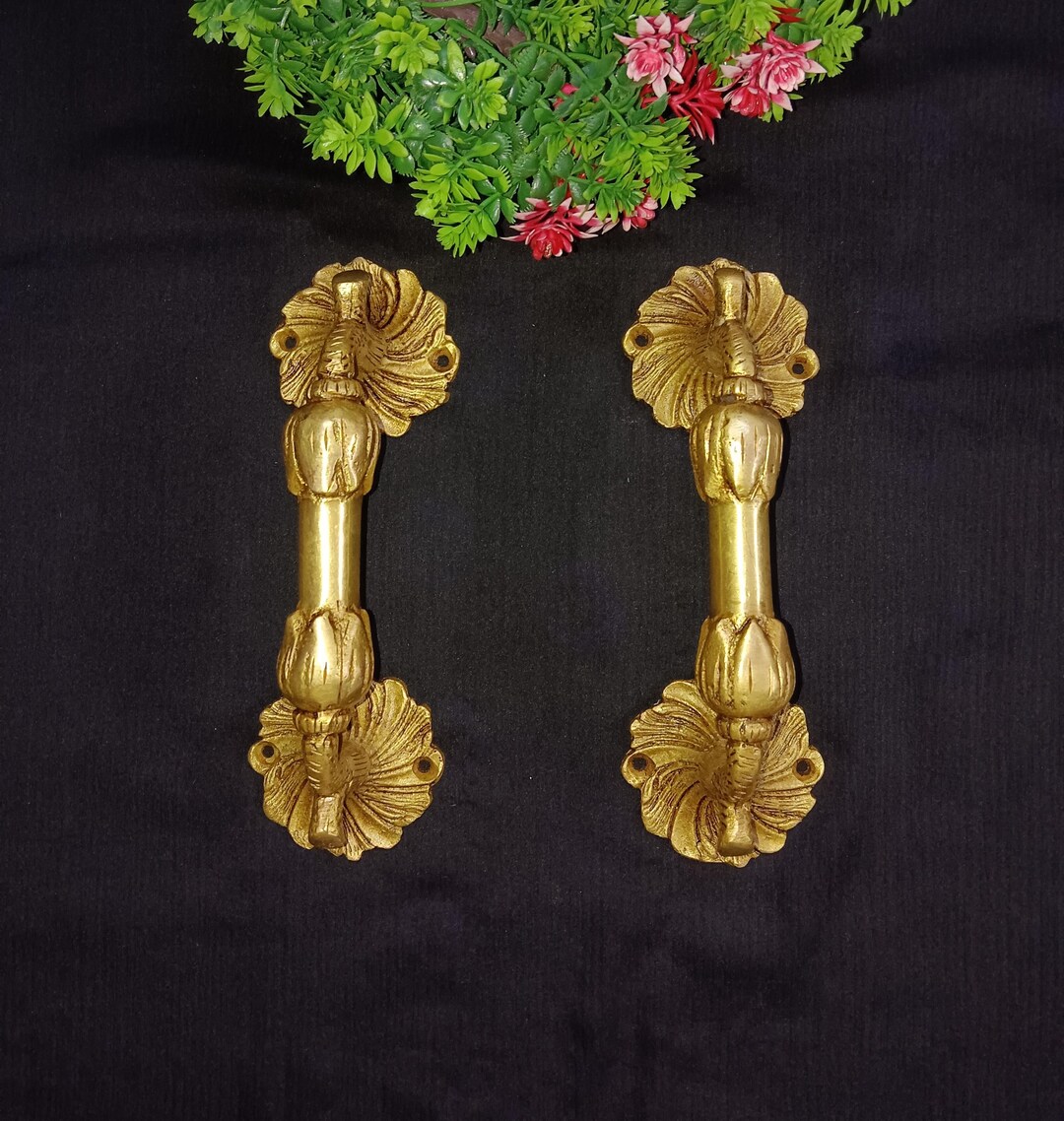 Brass Flower Door Handle: Home Decor Cupboard Puller (7.0" Inches) - Etsy
