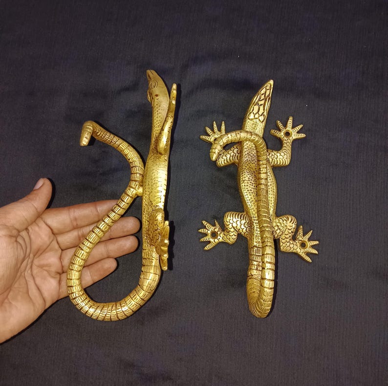 Wild Lizard Design Handle Door Decor | Brass Komodo Dragon Themed Home ...