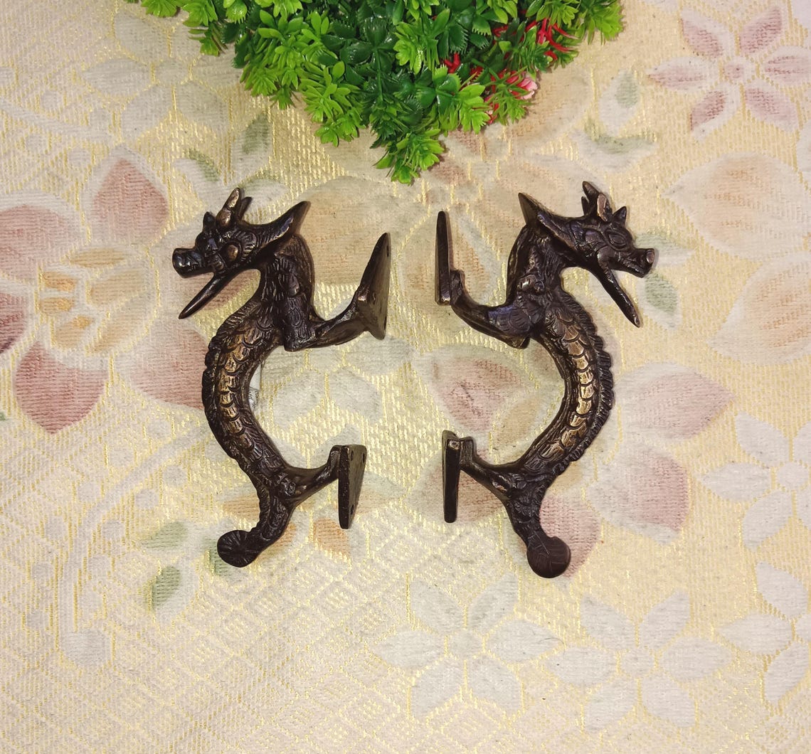 Brass Dragon Cupboard Handle Set: Griffin Creature Door Pulls - Etsy
