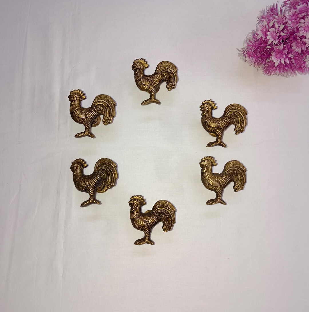 Brass Rooster Drawer Knob - Chicken Dresser Pulls - Set of 6 - Etsy