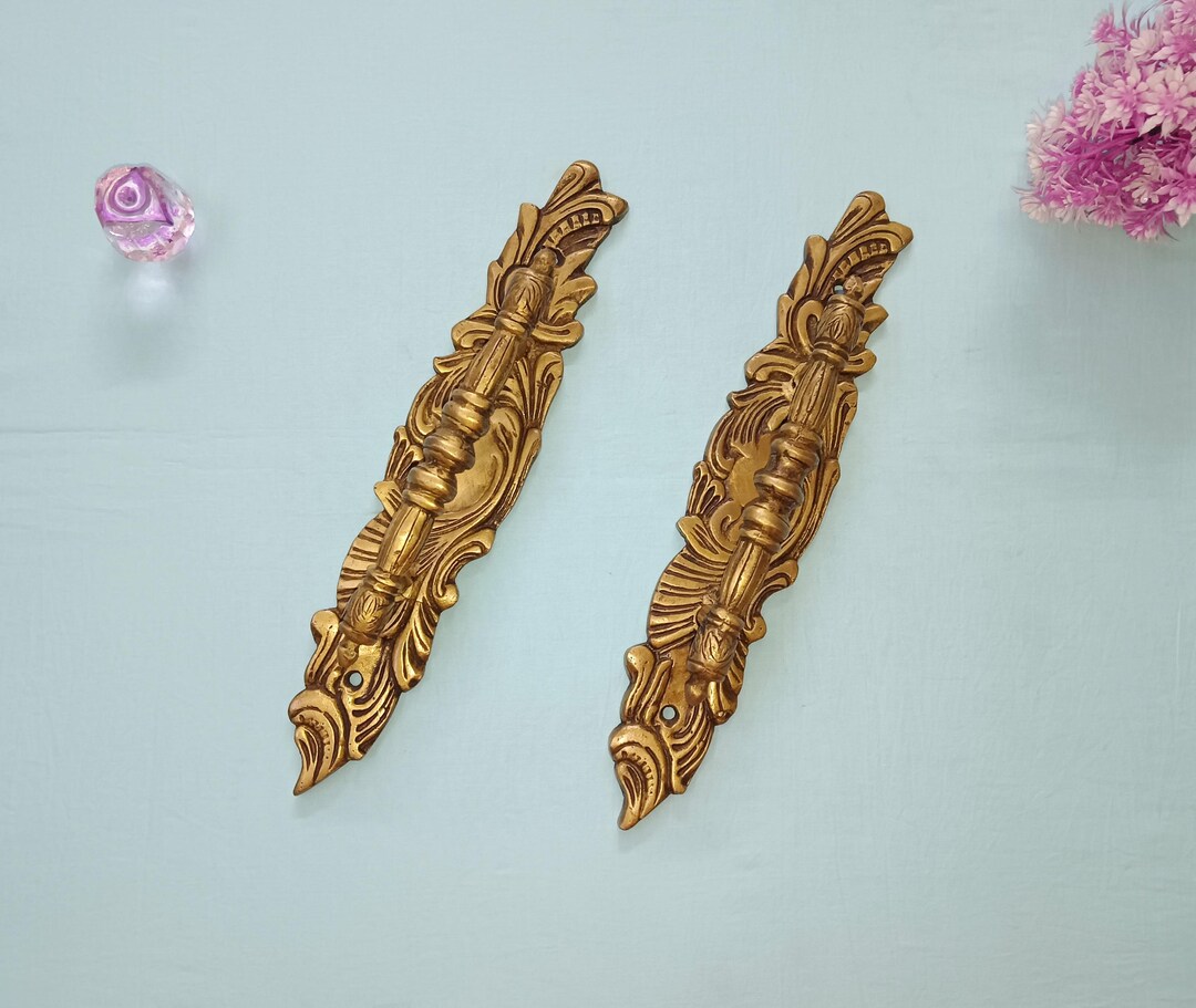 Floral Brass Door Handle Set: Garden Plant Decor, 10.5" - Etsy