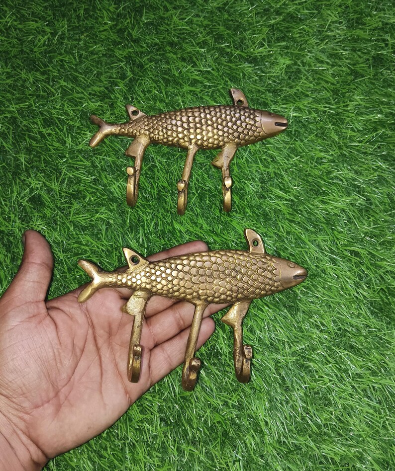 Saltwater Fish Themed Wall Cloth Hook Set of 02 Pieces Brass Sea ...