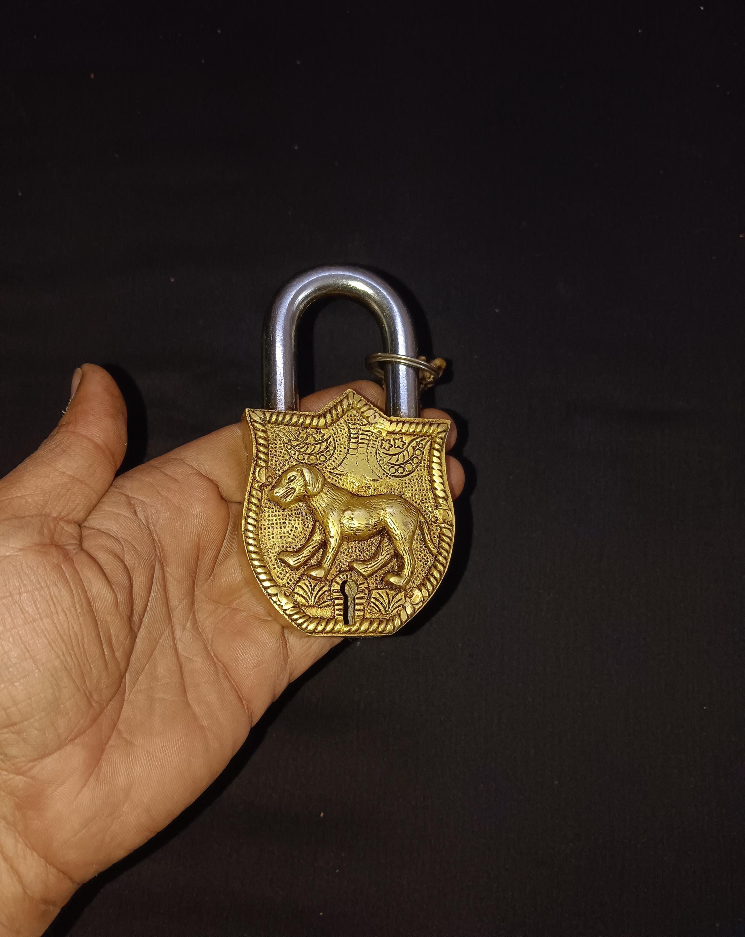 Brass Dog Engraving Safety Lock With 02 Keys | Properly Functional ...