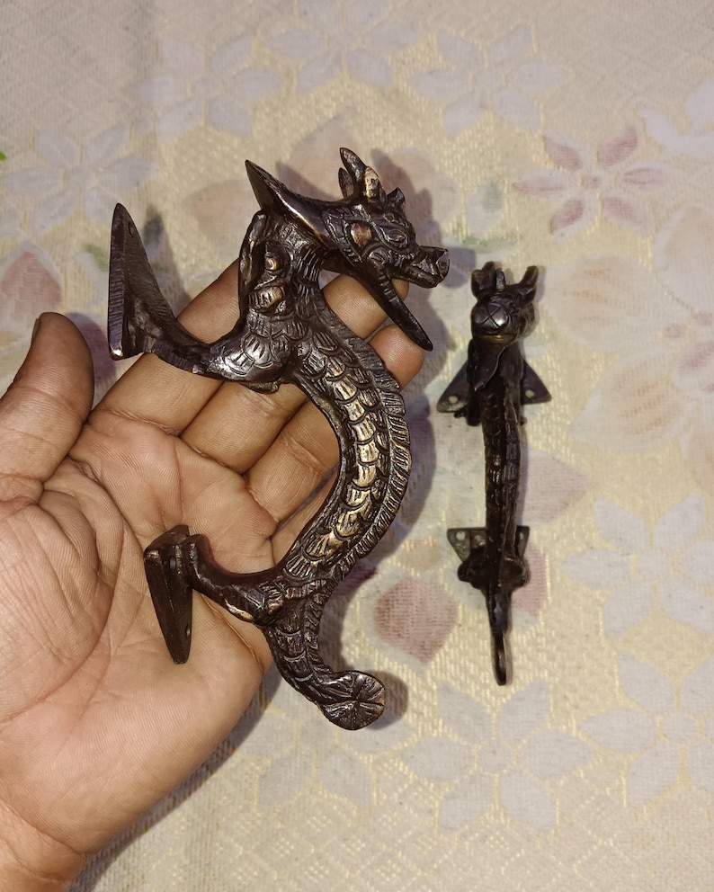 Fire Dragon Inspired Cupboard Handle Set | Brass Griffin Creature ...