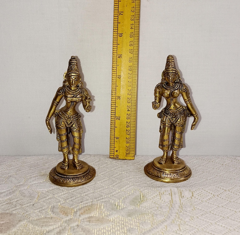 Brass Goddess Devi Rukmini and Satyabhama Statue | Religious Temple ...