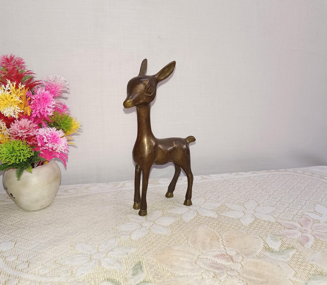 Fawn Deer Statue Table Showpiece Brass Antelope Cute Deer Idol Animal ...