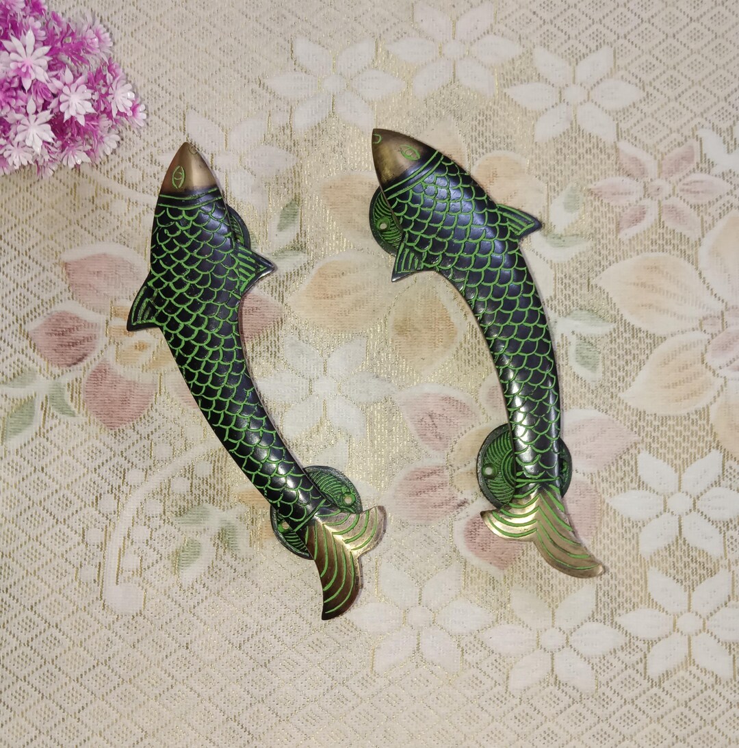 9.5 Inches Curved Fish Pull Door Hardware Brass Tuna Nautical Fish ...