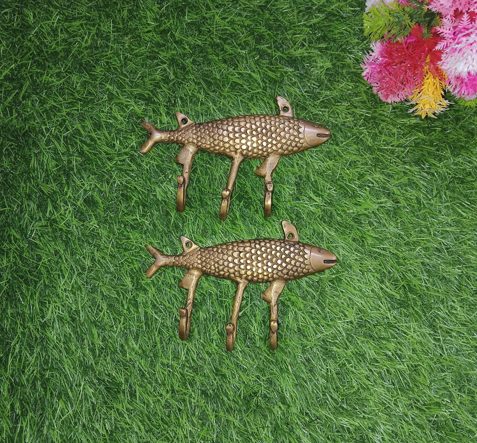 Saltwater Fish Themed Wall Cloth Hook Set of 02 Pieces Brass Sea ...