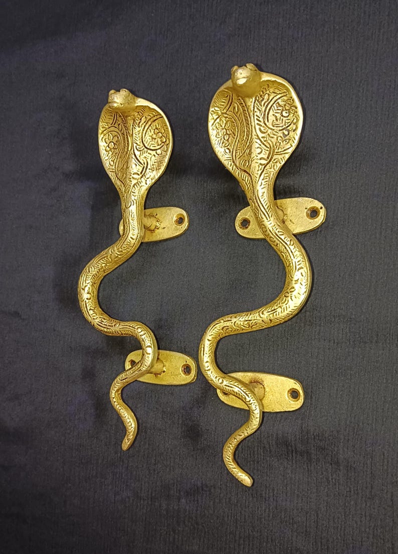 8.5" Inches Serpent Themed Puller Home Door Decor | Brass Rattle Snake ...